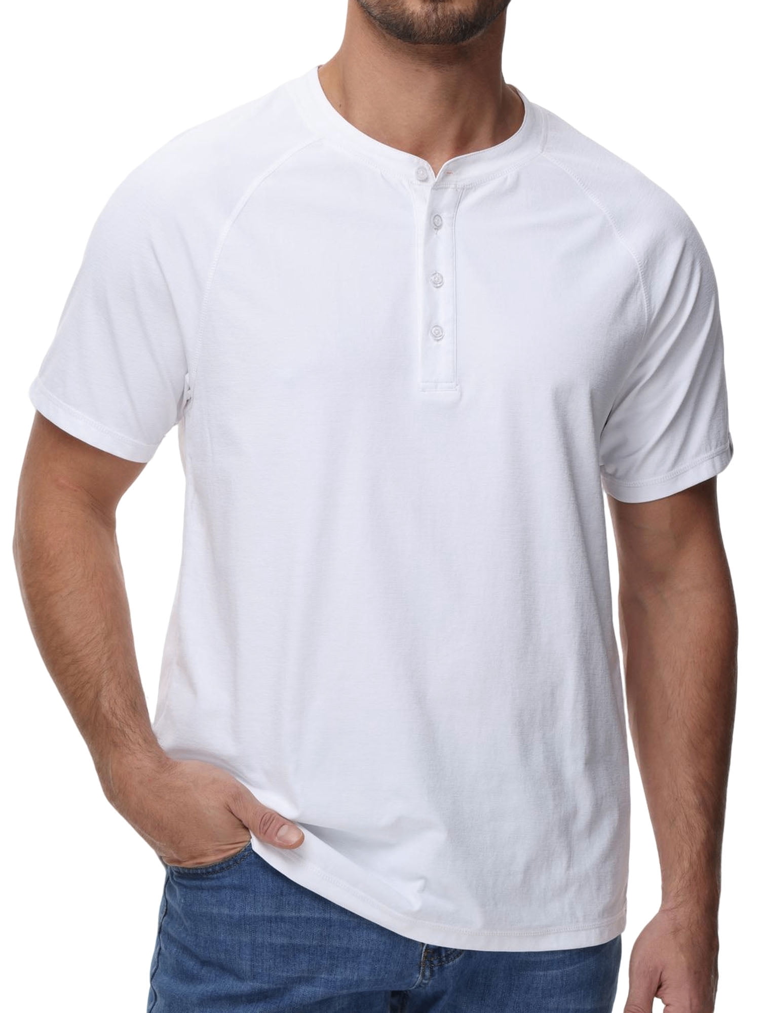 Satankud Mens Classic Henley Style Four Button Closure Henley Short ...