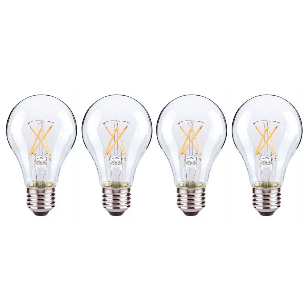 Satco 4Pk 7.5W A19 LED Light Bulbs, Clear Medium E26 Base, 3000K, 120 ...