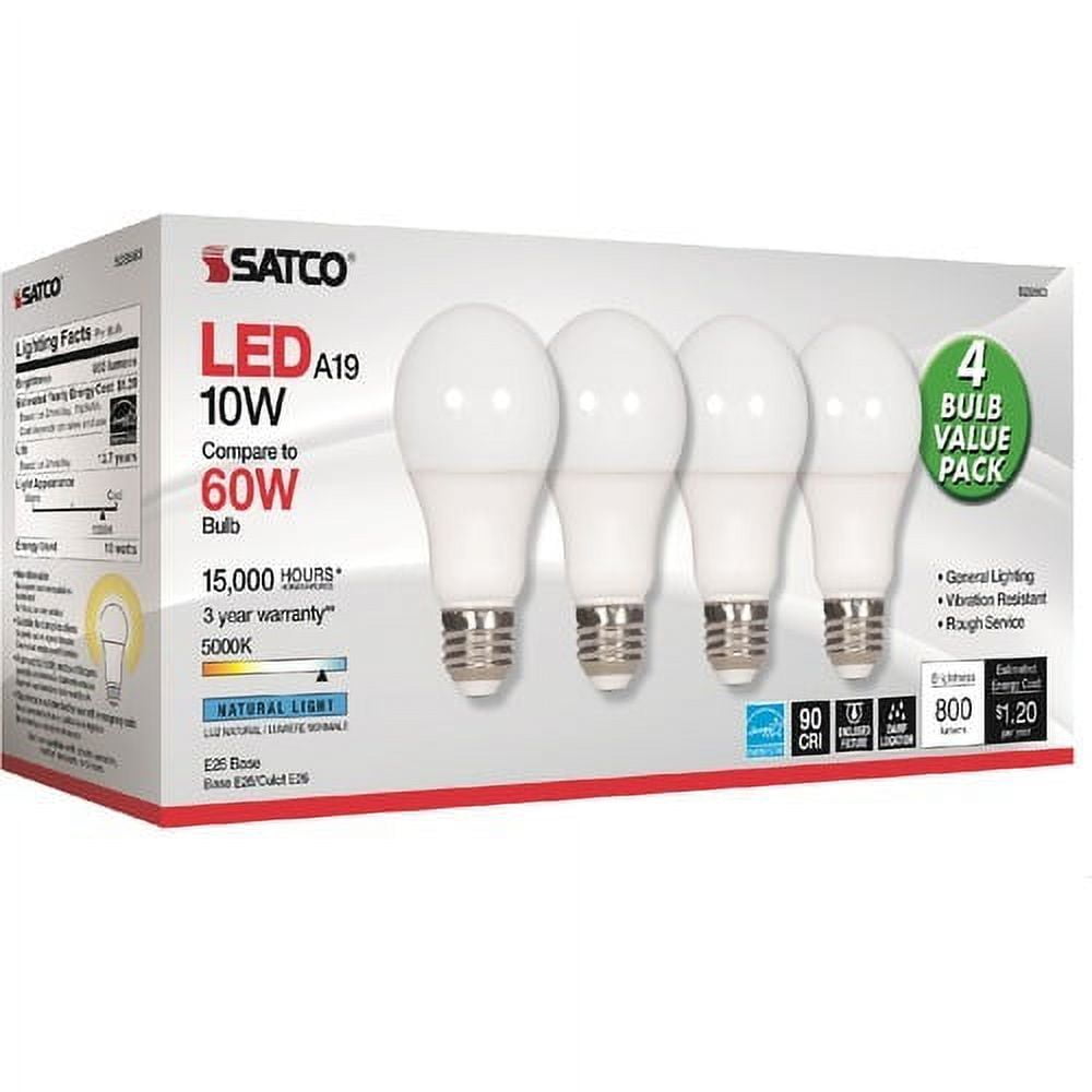 Satco 10W A19 LED 5000K Light Bulbs 10 W - 60 W Incandescent Equivalent ...