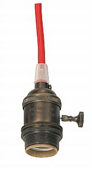 Satco Cast Brass Dark Antique On/Off Turn Knob Socket with 10ft Red SVT ...