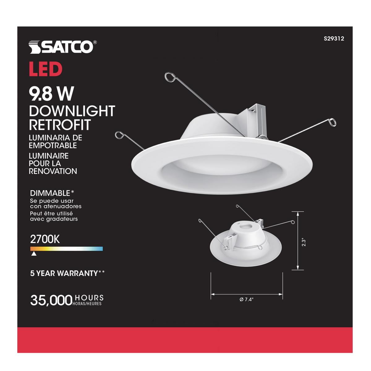 Satco S29312 LED Canless Recessed Downlight Retrofit 5-6" 9.8W 120V ...