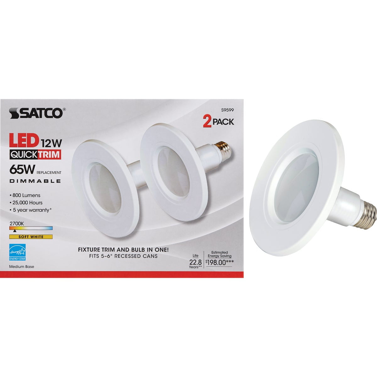 2PK - SATCO 12W E26 5-6" Dimmable LED Recessed Downlight Retrofit Lamp ...