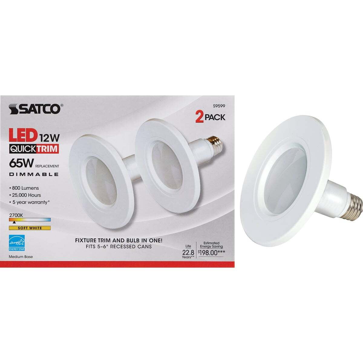 2PK - SATCO 12W E26 5-6" Dimmable LED Recessed Downlight Retrofit Lamp ...