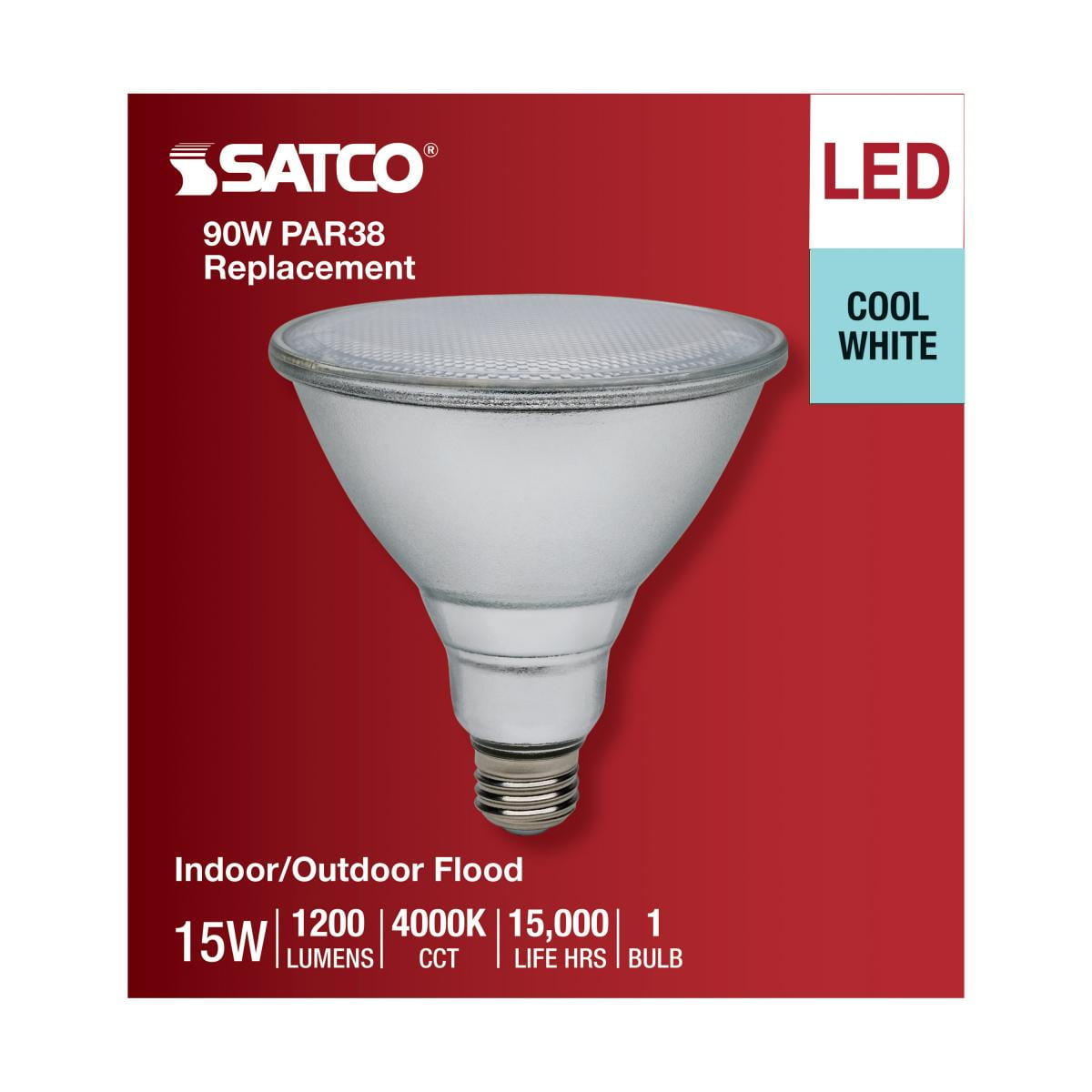 Satco S11487 PAR38 LED Reflector Light Bulbs 15W 4000K 1200L E26 Medium ...