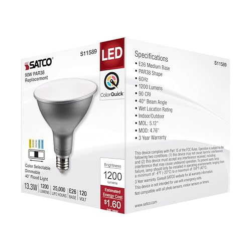 Satco S11589; 13.3 Watt PAR38 LED; Medium Base; Silver Finish; CCT ...
