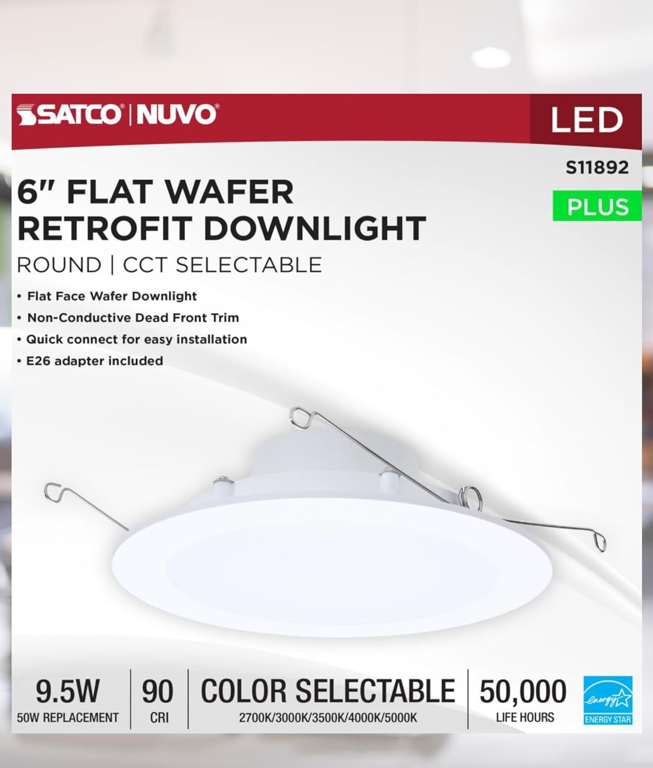 Satco S11892 10 Watt 6-Inch LED Downlight Retrofit Flat Wafer Round ...