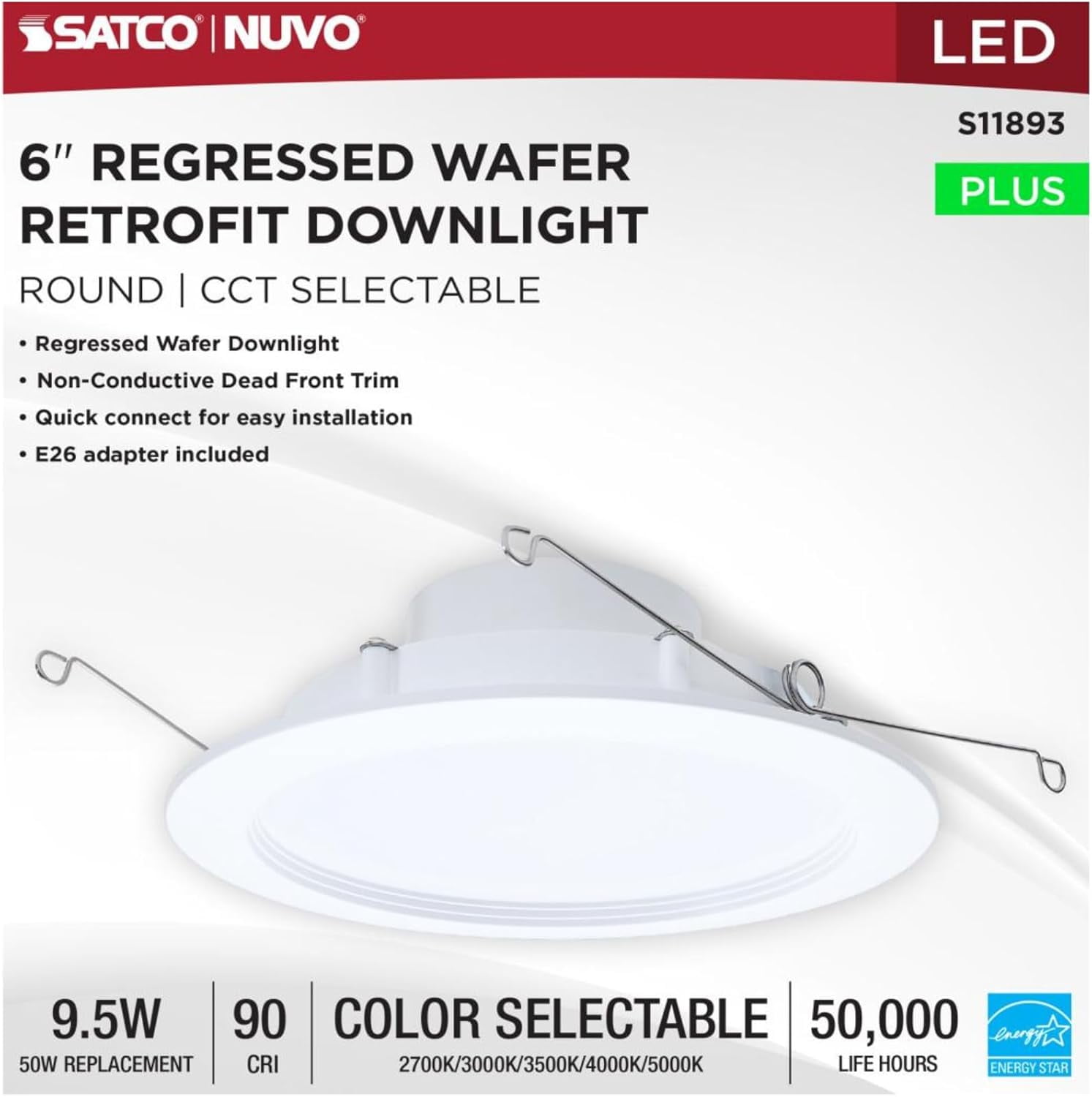 Satco S11893 10 Watt 6-Inch LED Downlight Retrofit Regressed Wafer ...