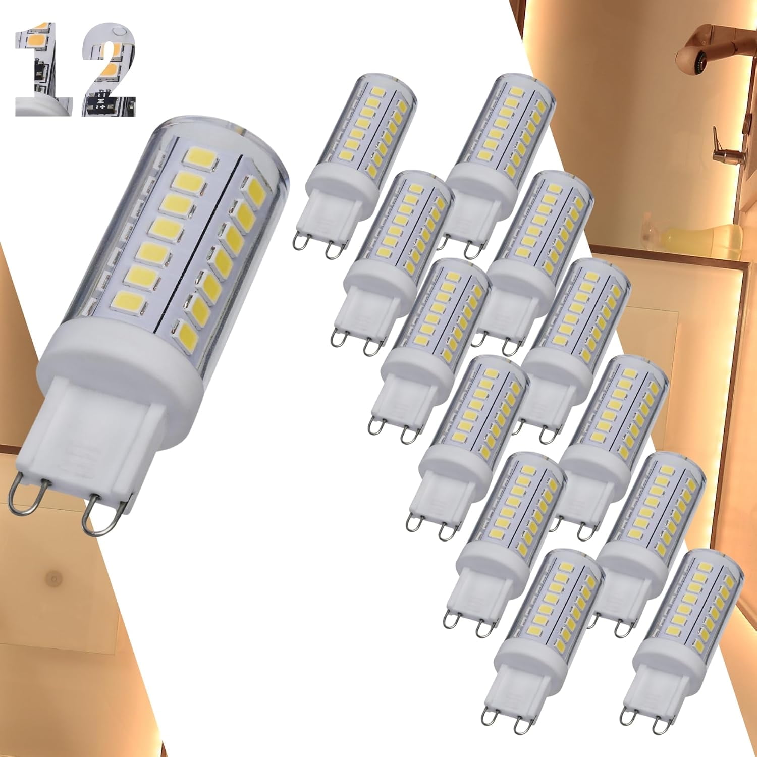 Satco S12130 T4 Mini LED Light Bulb 5W 120V G9 Double Loop Base 3000K Dimmable (12 Pack ...