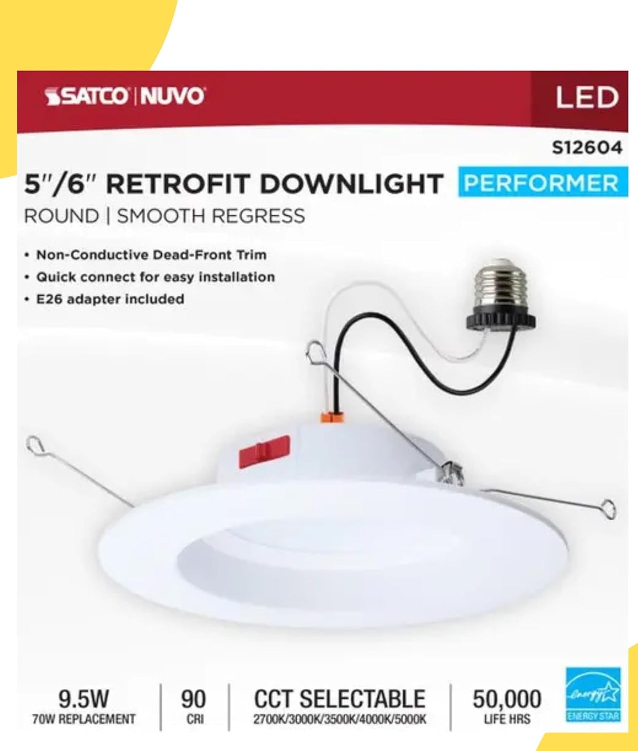 Satco S12604 10 Watt 5–6 Inch LED Downlight Retrofit CCT Selectable ...