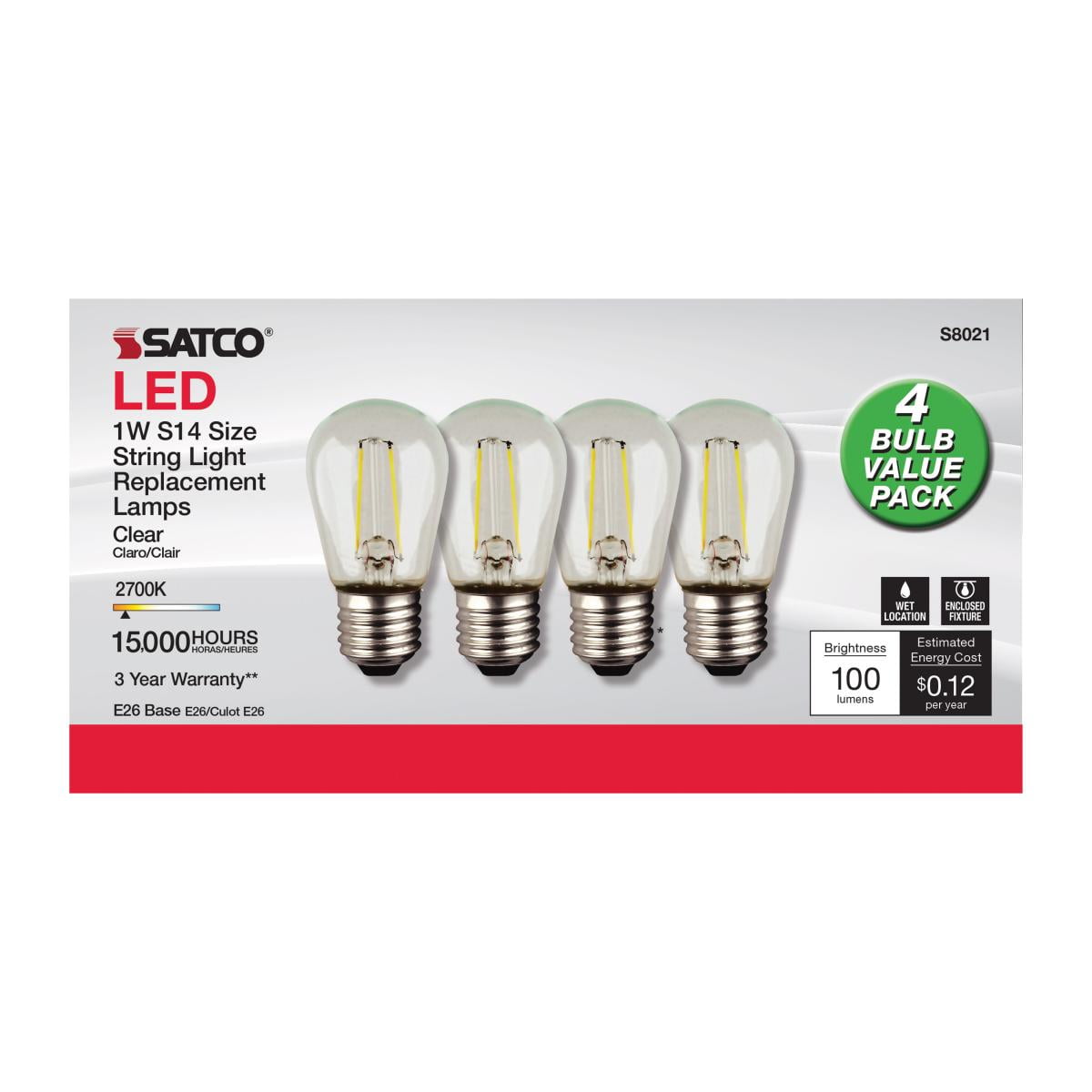 Satco S14 LED String Light Replacement Bulb - 2700K - 120 Volt ...