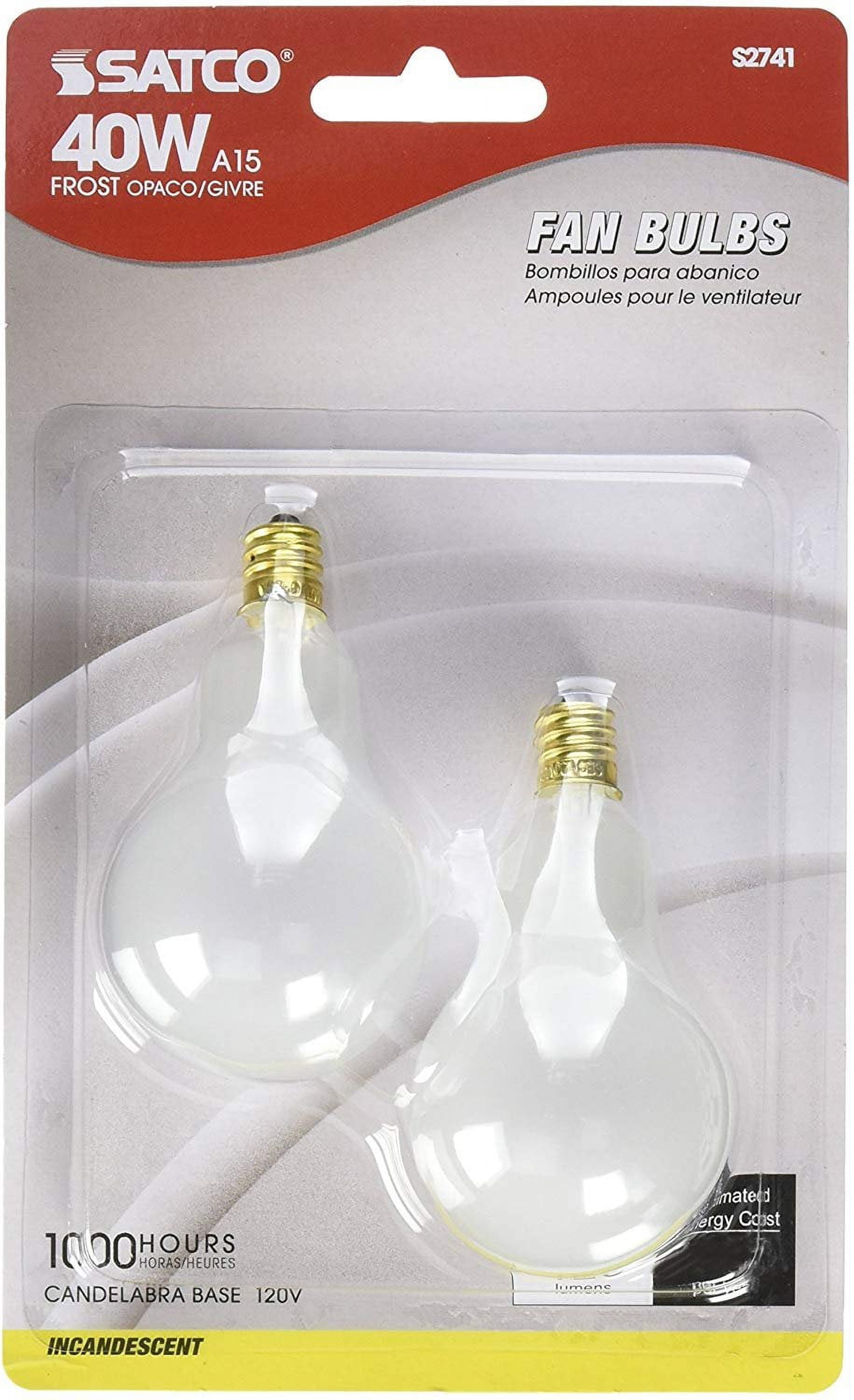 Satco S2741 120V Candelabra Base 40-Watt A15 Light Bulb, Frosted ...