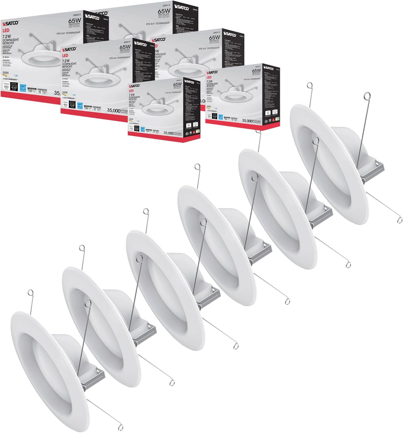 Satco S39313 7.2 Watt LED Downlight Retrofit; 5-6 Inches; 3000K; 120 ...