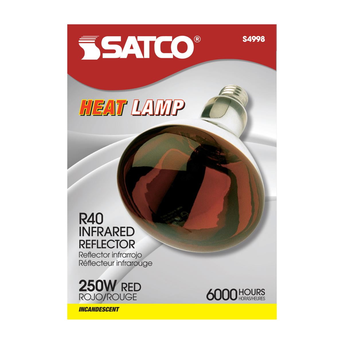 Satco S4998 Infrared Incandescent Red Heat R40 Reflector Light Bulb E26 ...