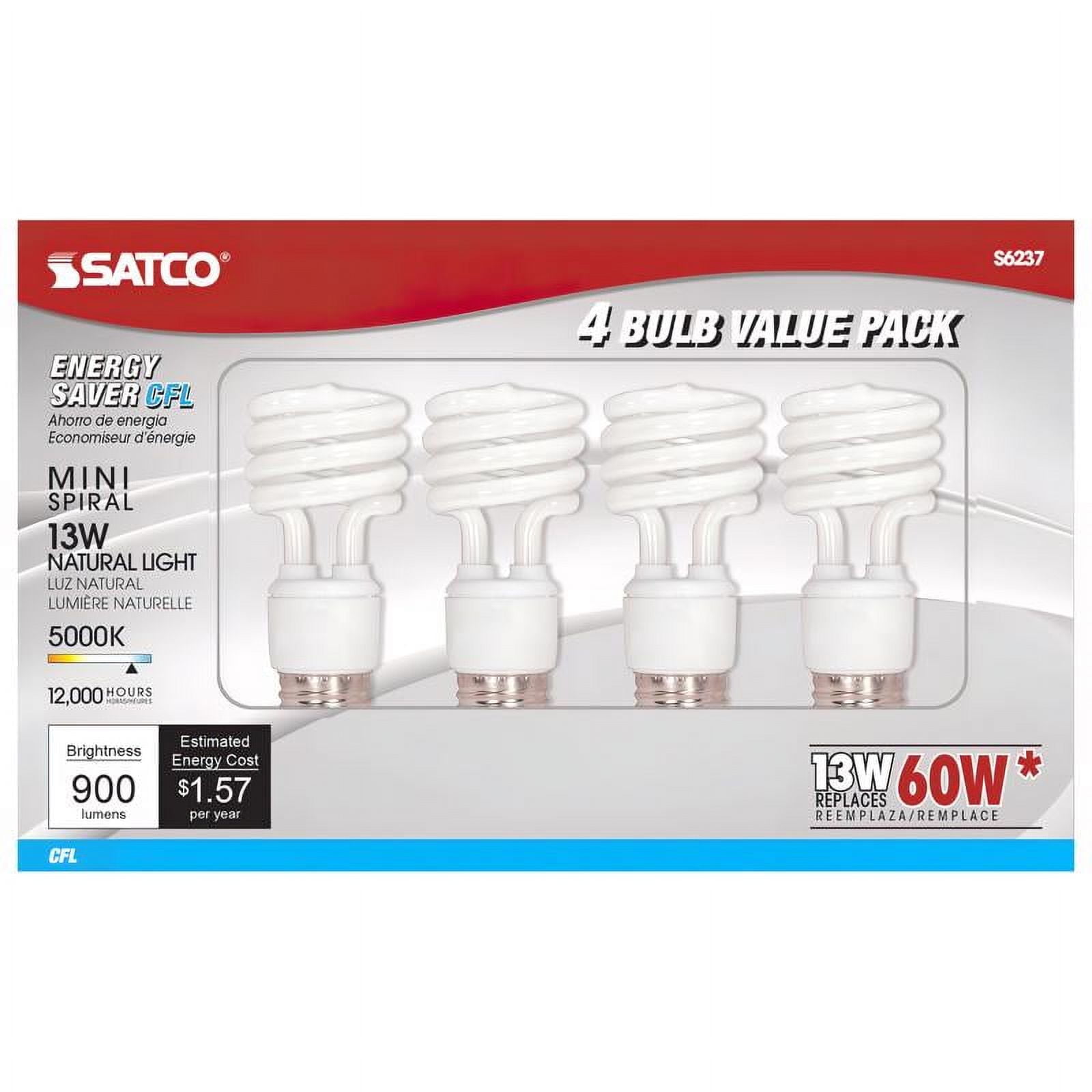 Satco S6237 Mini Spiral Compact Fluorescent CFL 13W 120V 5000K 900L E26 ...