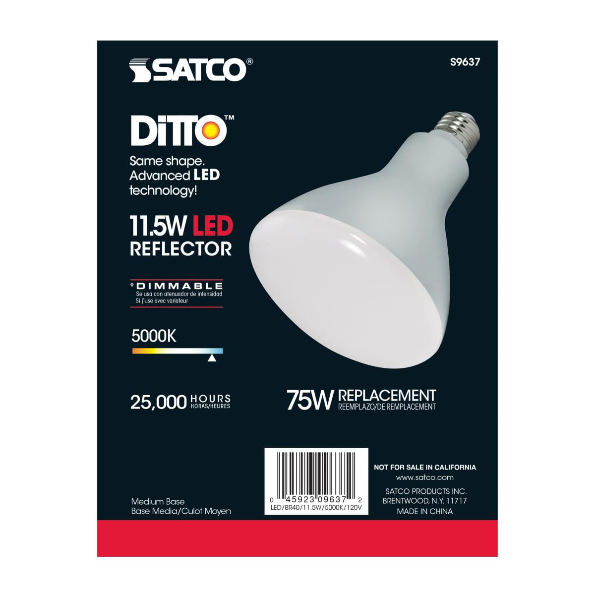 Satco S9637 BR40 LED Reflector Light Bulbs 11.5W 120V 5000K E26 Medium ...