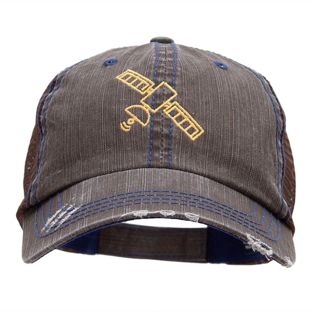 Satellite Outline Embroidered Unstructured Cotton Mesh Cap - Brown OSFM ...