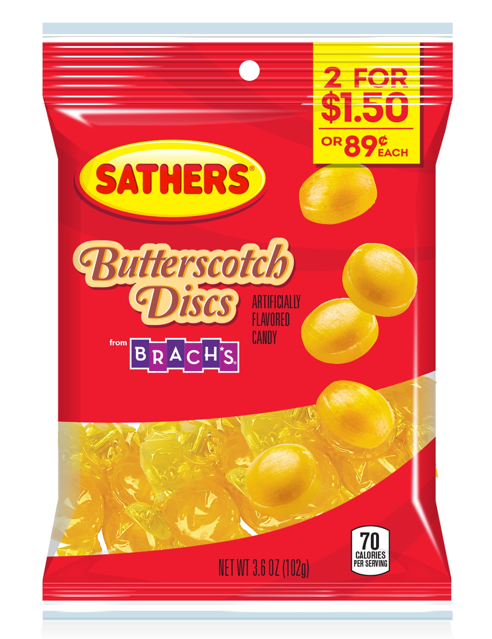Sathers Butterscotch Disc Hard Candy, 3.6 Ounce Bag - Walmart.com