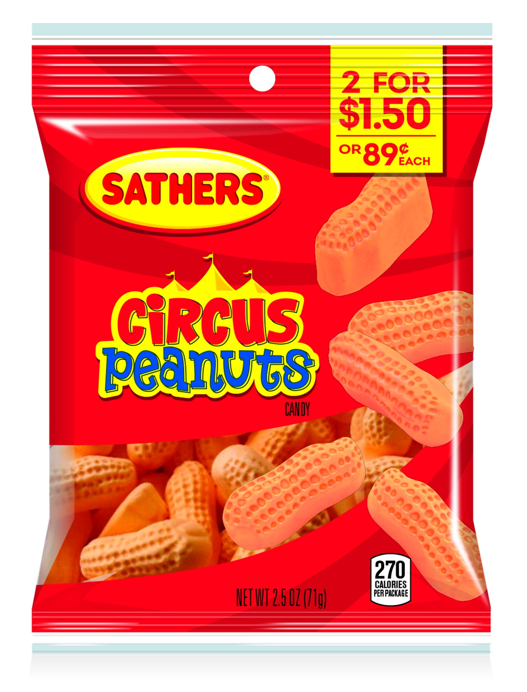 Sathers Circus Peanuts Candy, 2.5 Ounce Bag - Walmart.com