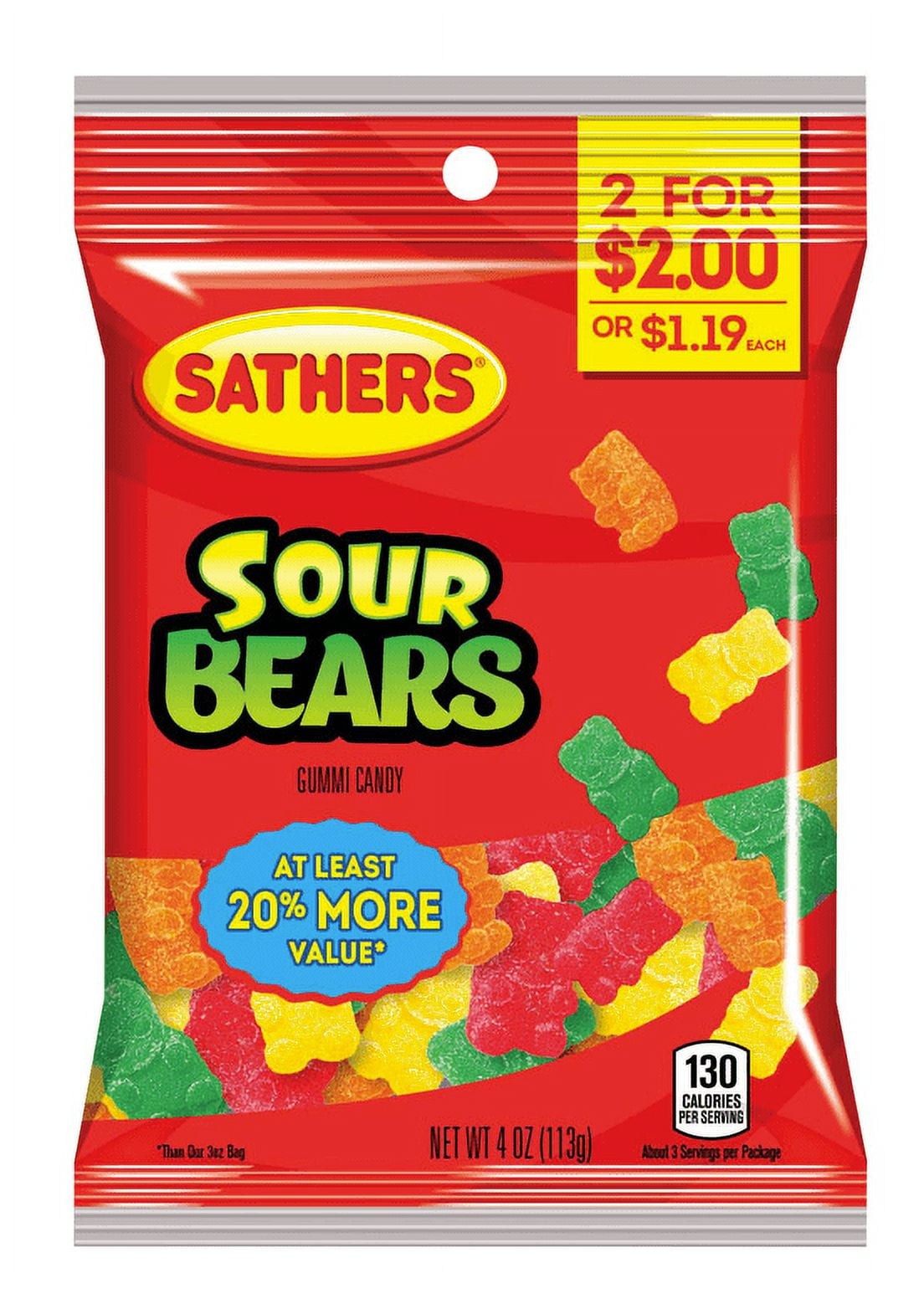 Sathers Sour Gummy Bears Candy, 4 Oz - Walmart.com