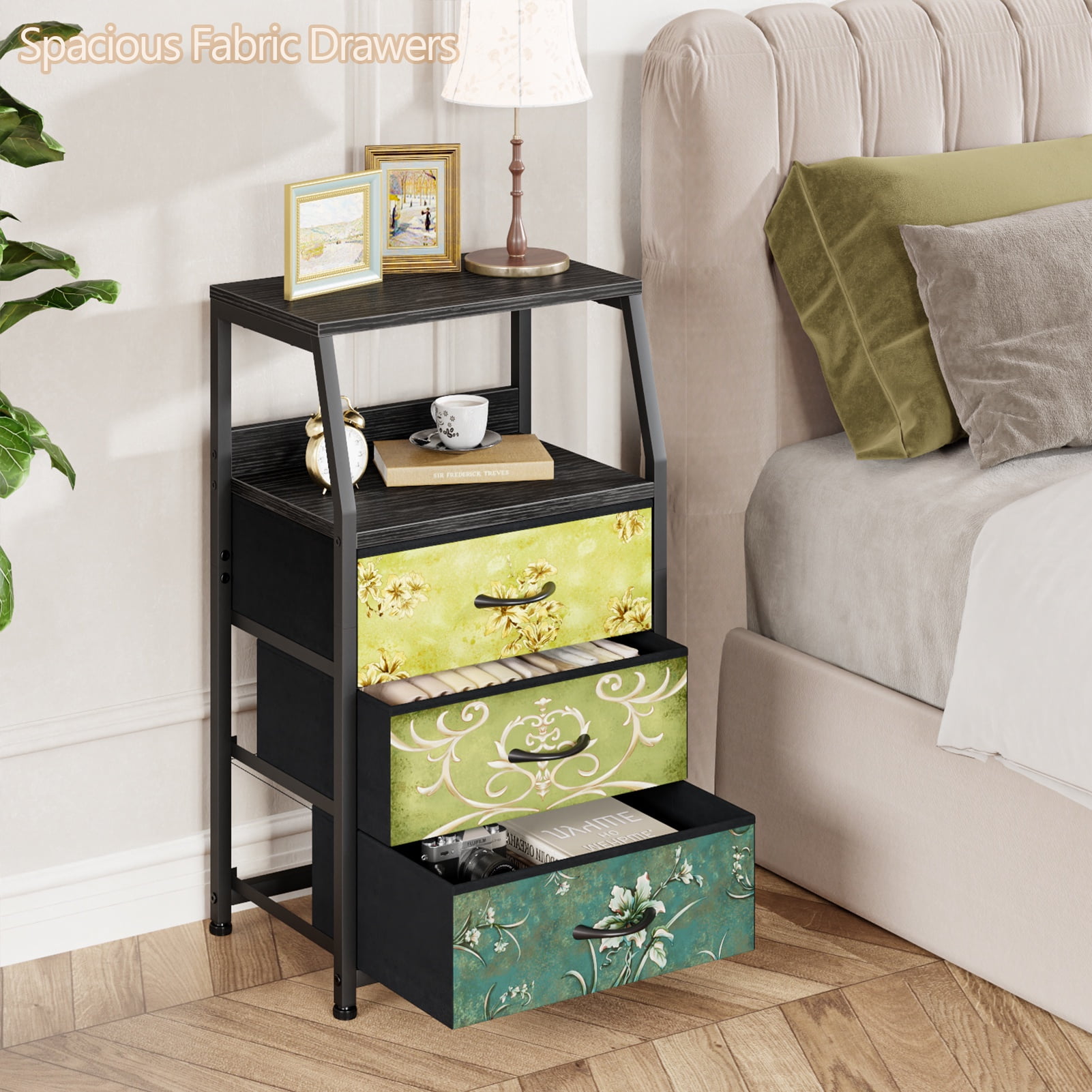 Satifur 3-Drawer Nightstand,Bedside Fabric Dresser Storage Chest of ...