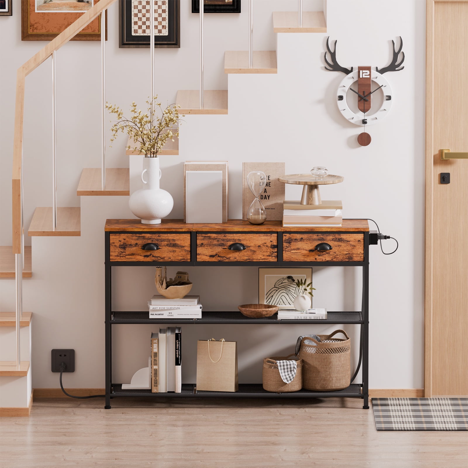 Satifur 38" Entryway Table with Power Outlets, Console Table with 3 ...