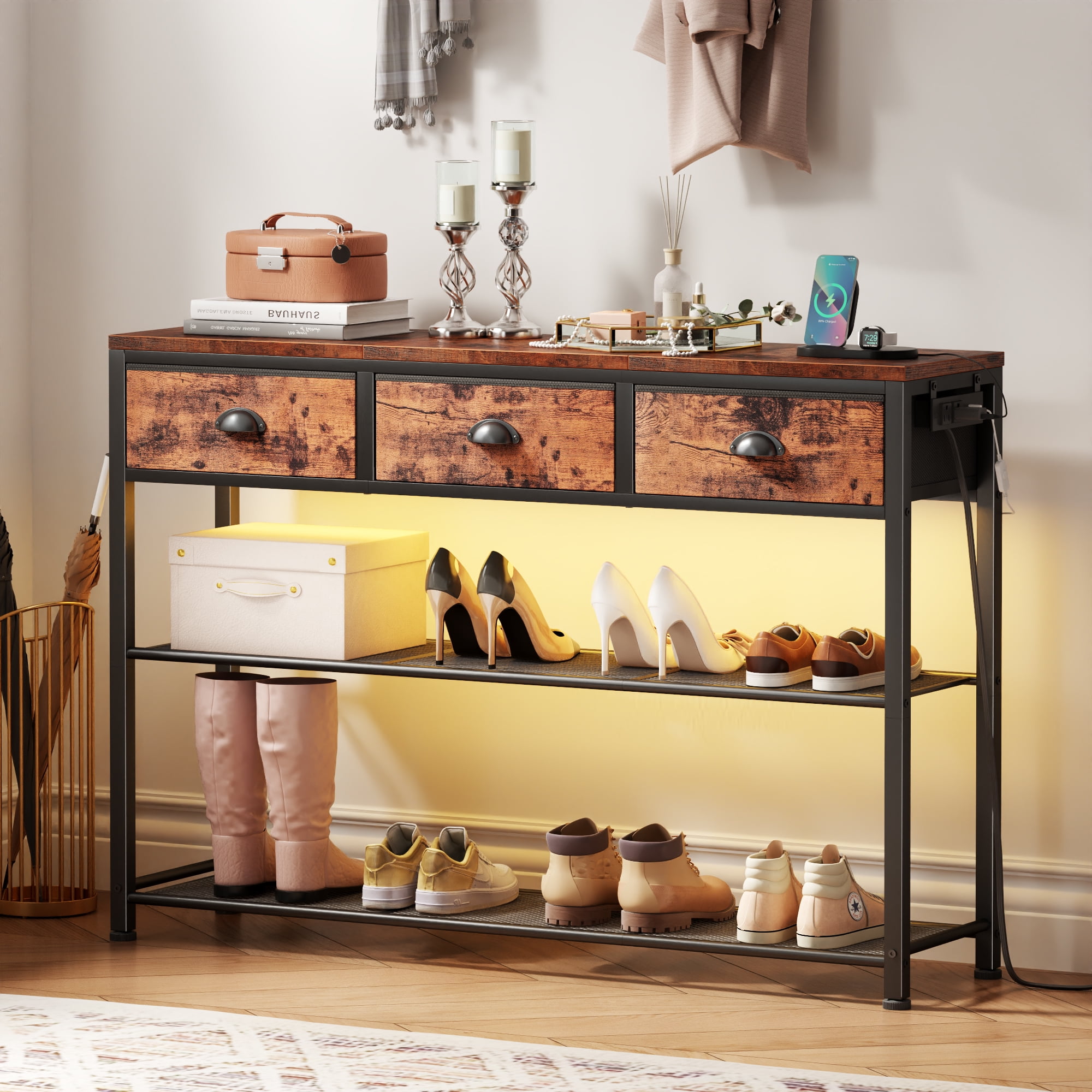 Satifur 38" Entryway Table with Power Outlets and Light, Console Table ...