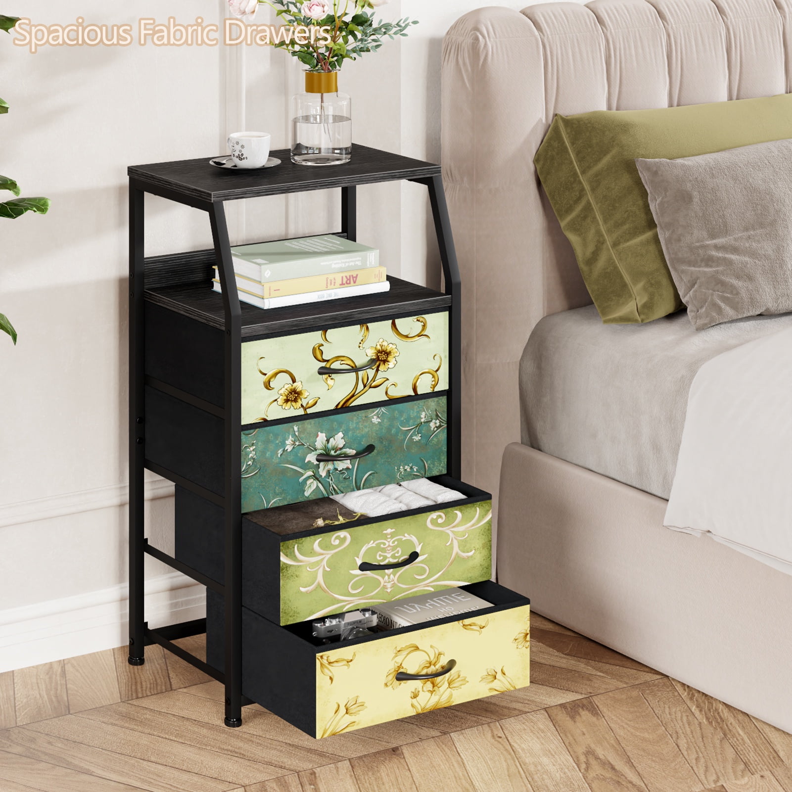 Satifur 4-Drawer Nightstand,Bedside Fabric Dresser Storage Chest of ...