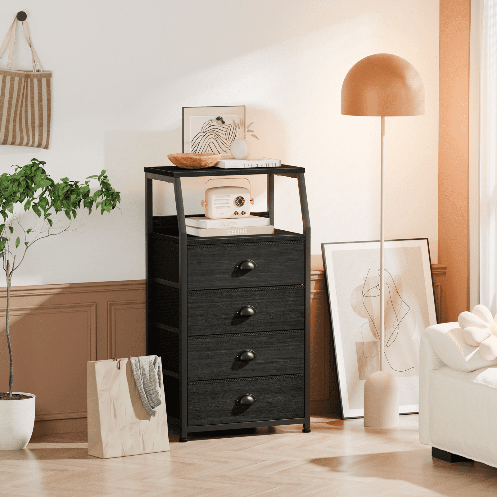 Satifur 4-Drawer Nightstand,Vertical Fabric Dresser Storage End Table ...