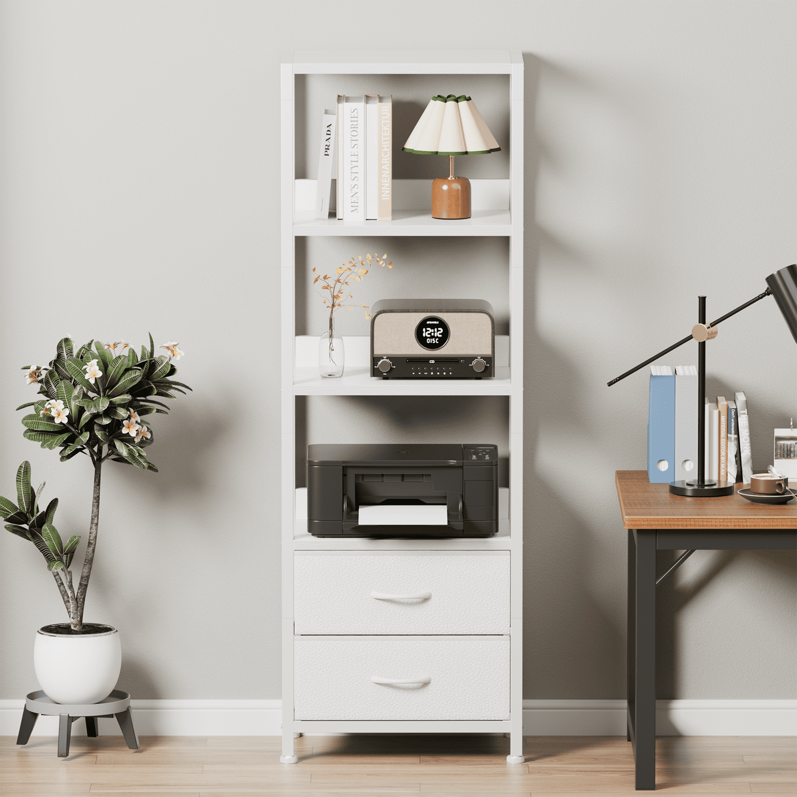 Satifur 4-Tier 57" H Bookshelf and Bookcase with 2 Removable Drawers ...