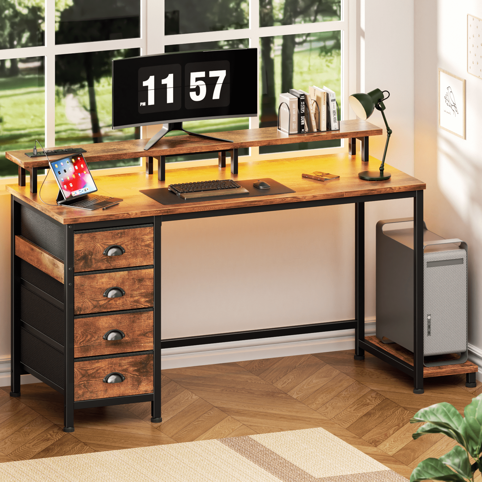 Satifur 47 inch Computer Desk with Power Outlets, Home Office Desk with ...