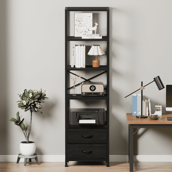 Satifur 5-Tier 65" H Bookshelf and Bookcase with 2 Removable Drawers ...