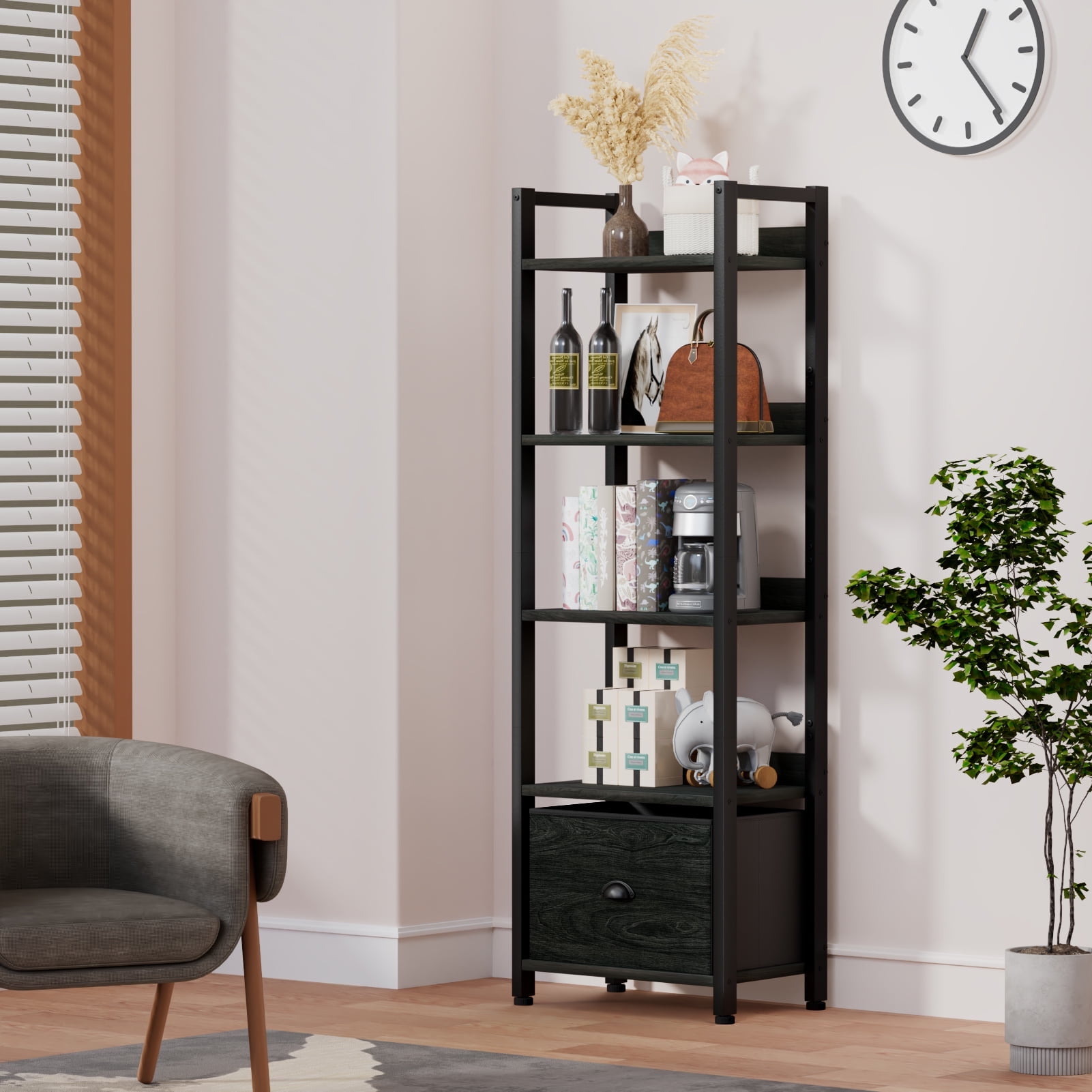 Satifur 5 Tier Ladder Bookcase with Removable Drawer Tall Standing ...