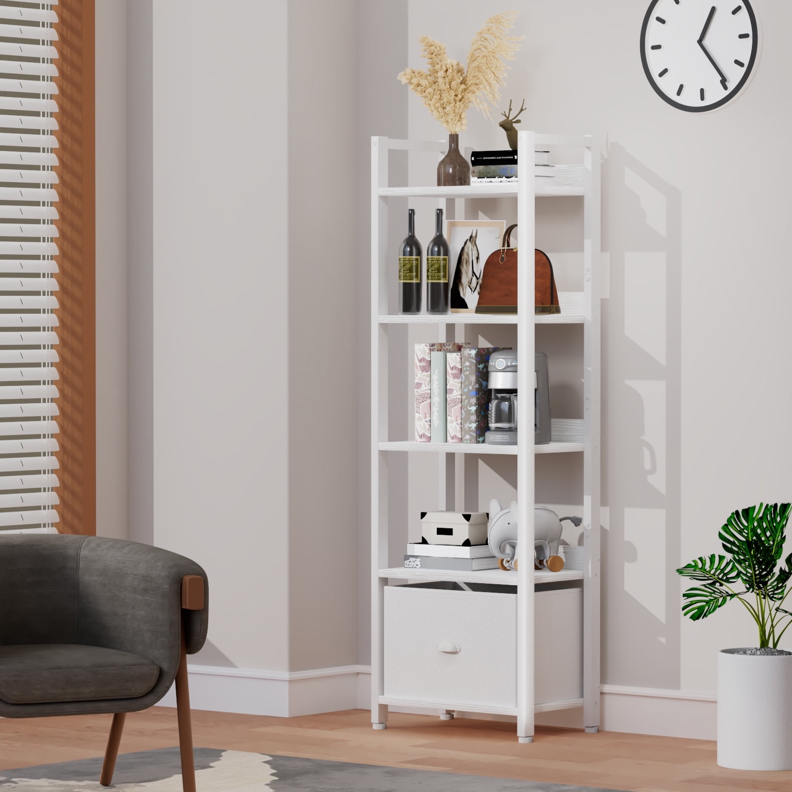 Satifur 5 Tier Ladder Bookcase with Removable Drawer Tall Standing ...