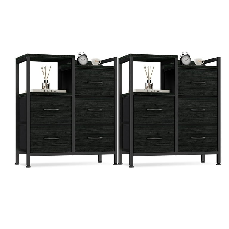 Tydimor Fabric Dresser Set of 2 5 Bins Chest of Drawers for Closet Bedroom Living Room Black Oak