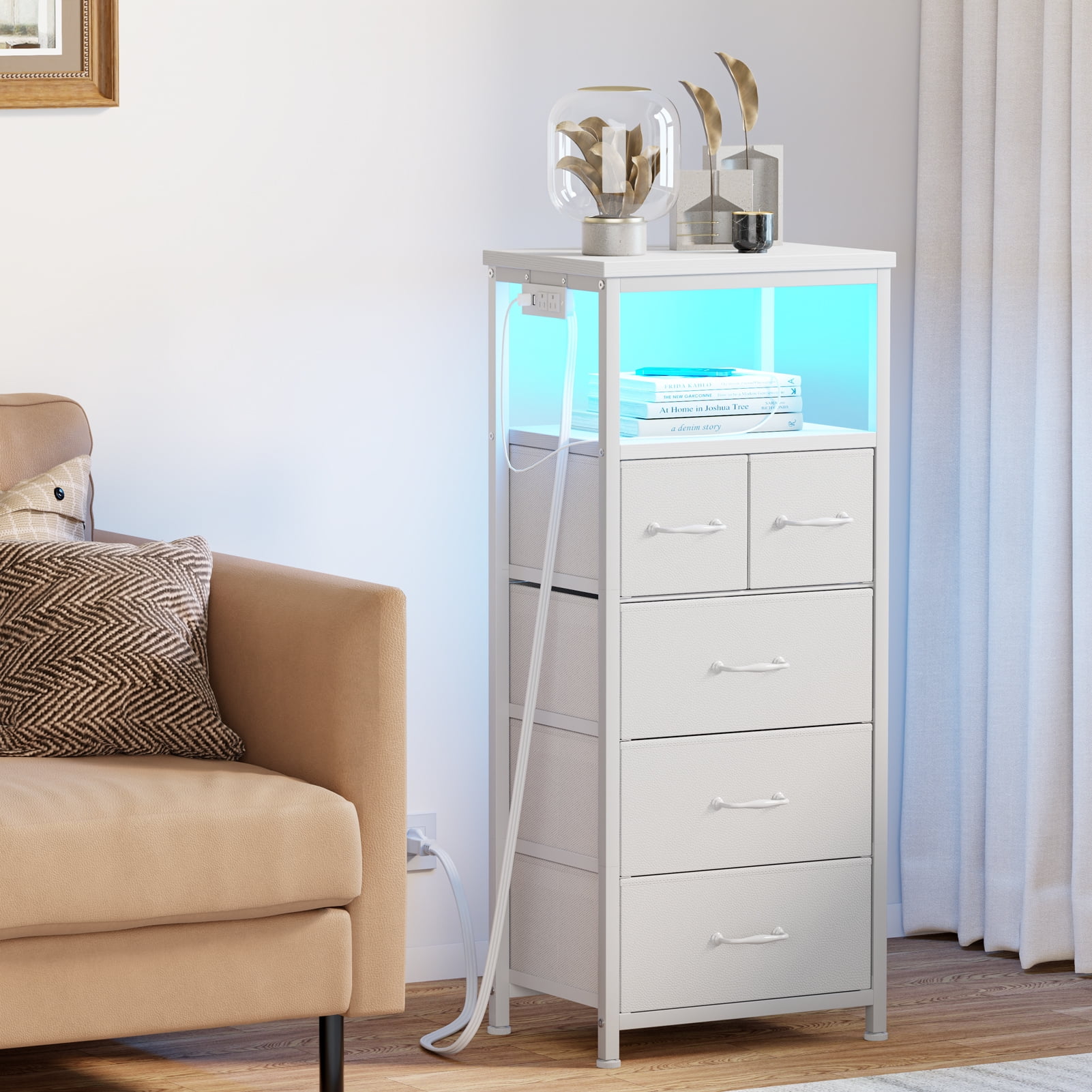 Satifur LED Dresser for Bedroom with Charging Station, Fabric Drawers ...