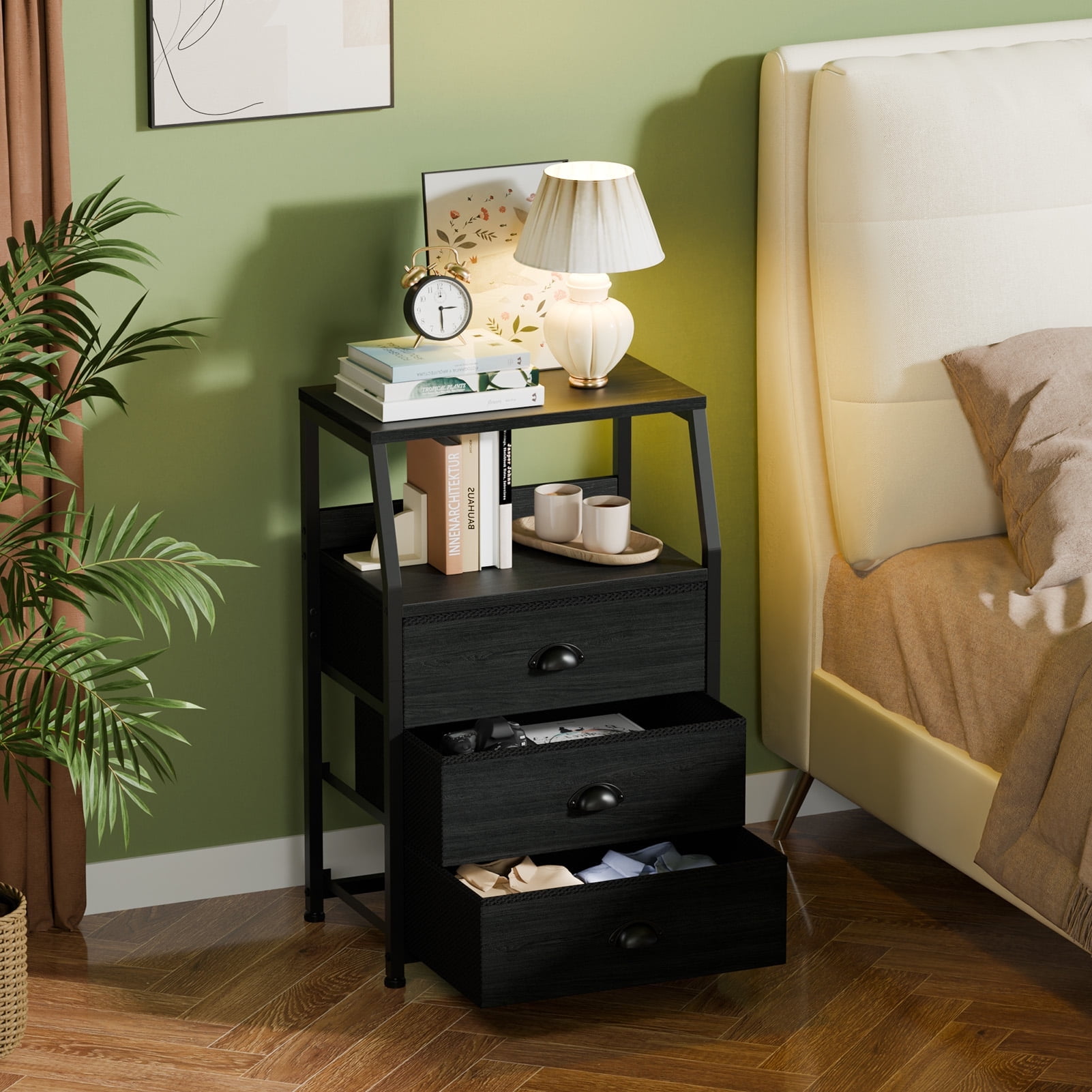 Satifur Nightstand,Vertical Dresser with Fabric Chest of Drawers ...