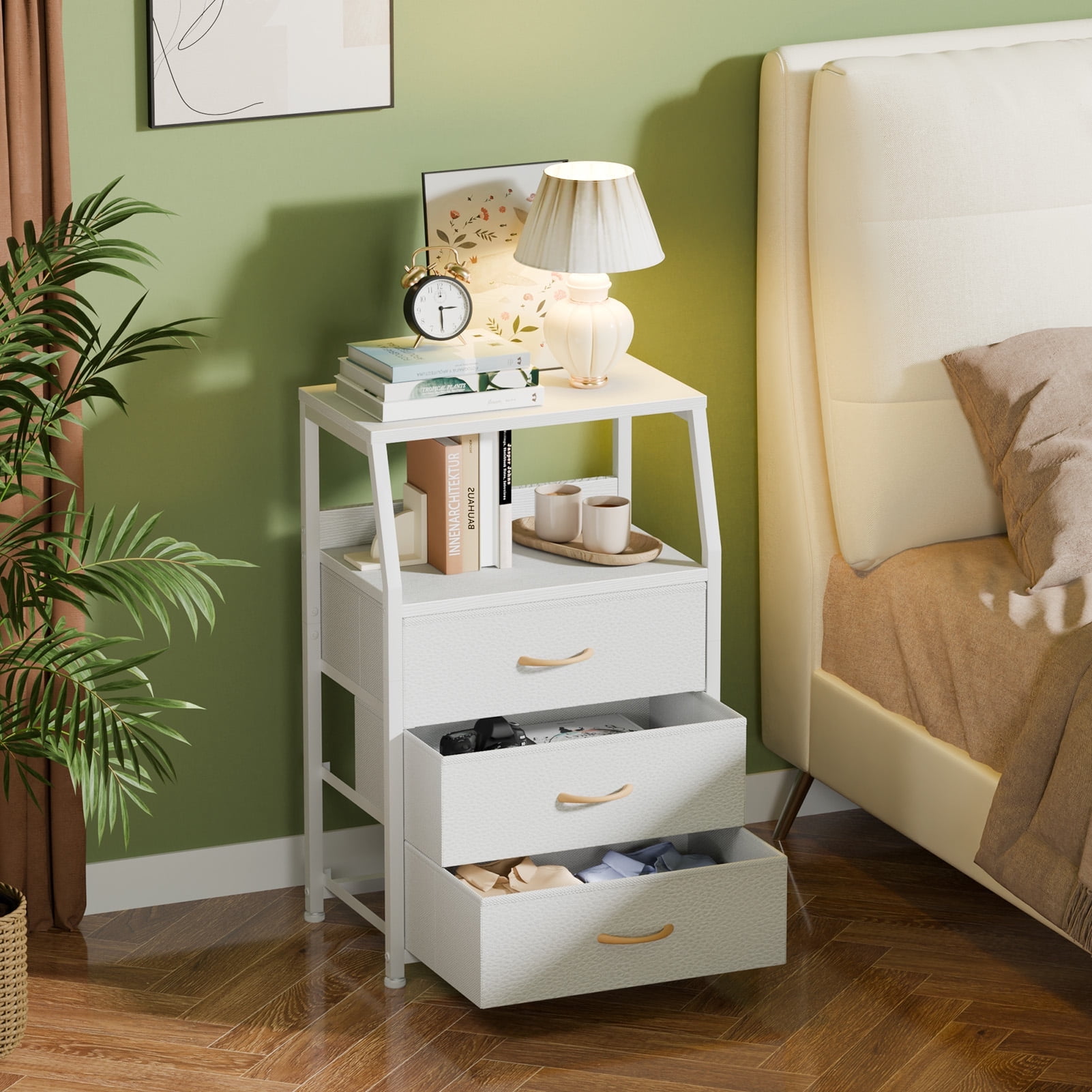 Satifur Nightstand,Vertical Dresser with Fabric Chest of Drawers ...