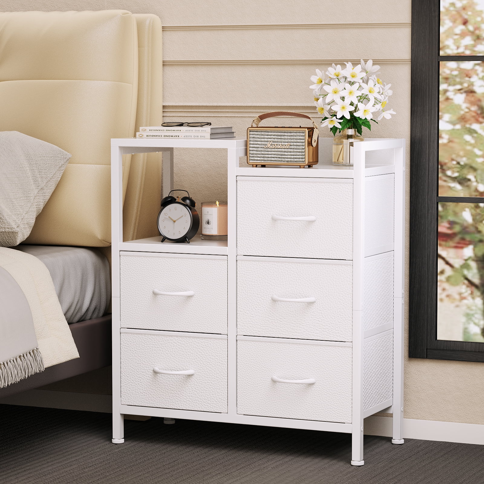 Wide bedside chest of drawers store