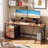 Satifur Office Desk with Drawers and Charging Station, Gaming Desk with ...