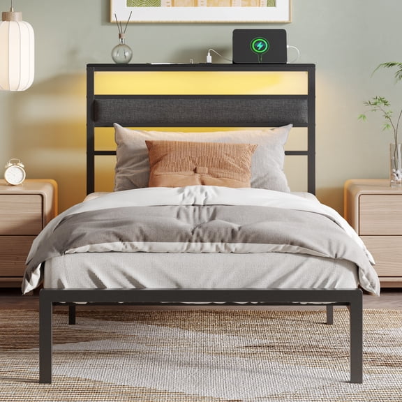Multifunction Smart King Bed Frame, Upholstered Platform with Massage ...