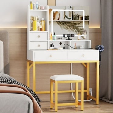 Boahaus Ivy Vanity Set with LED Mirror, Bluetooth Speakers & Extra Storage, Pink - Walmart.com