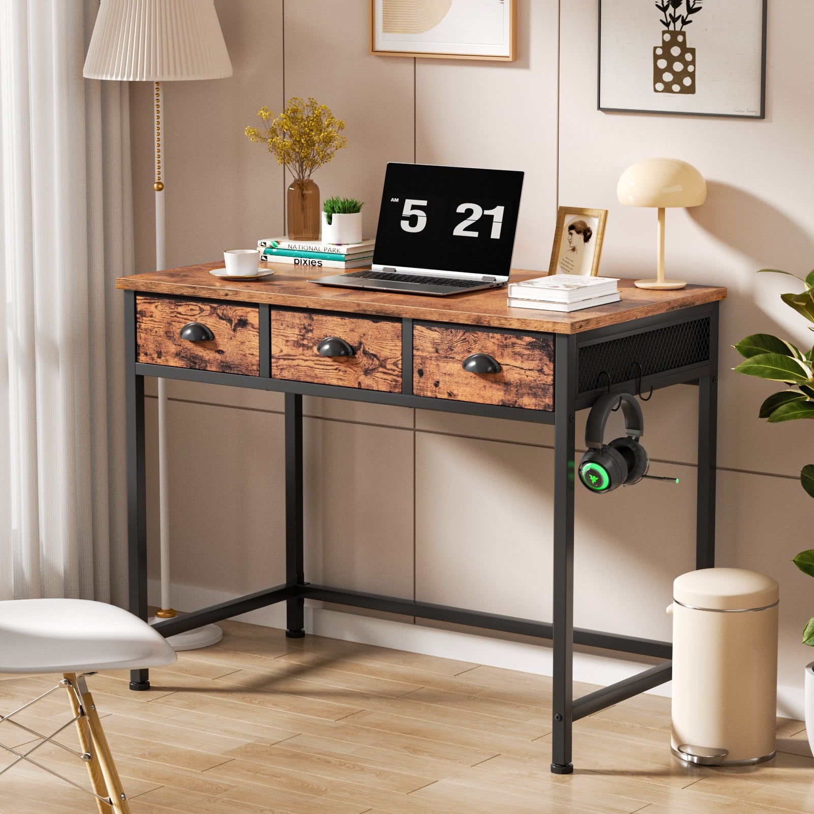 Satifur Computer Desk with Drawers & Hooks, 40" Writing Desk with 3 ...