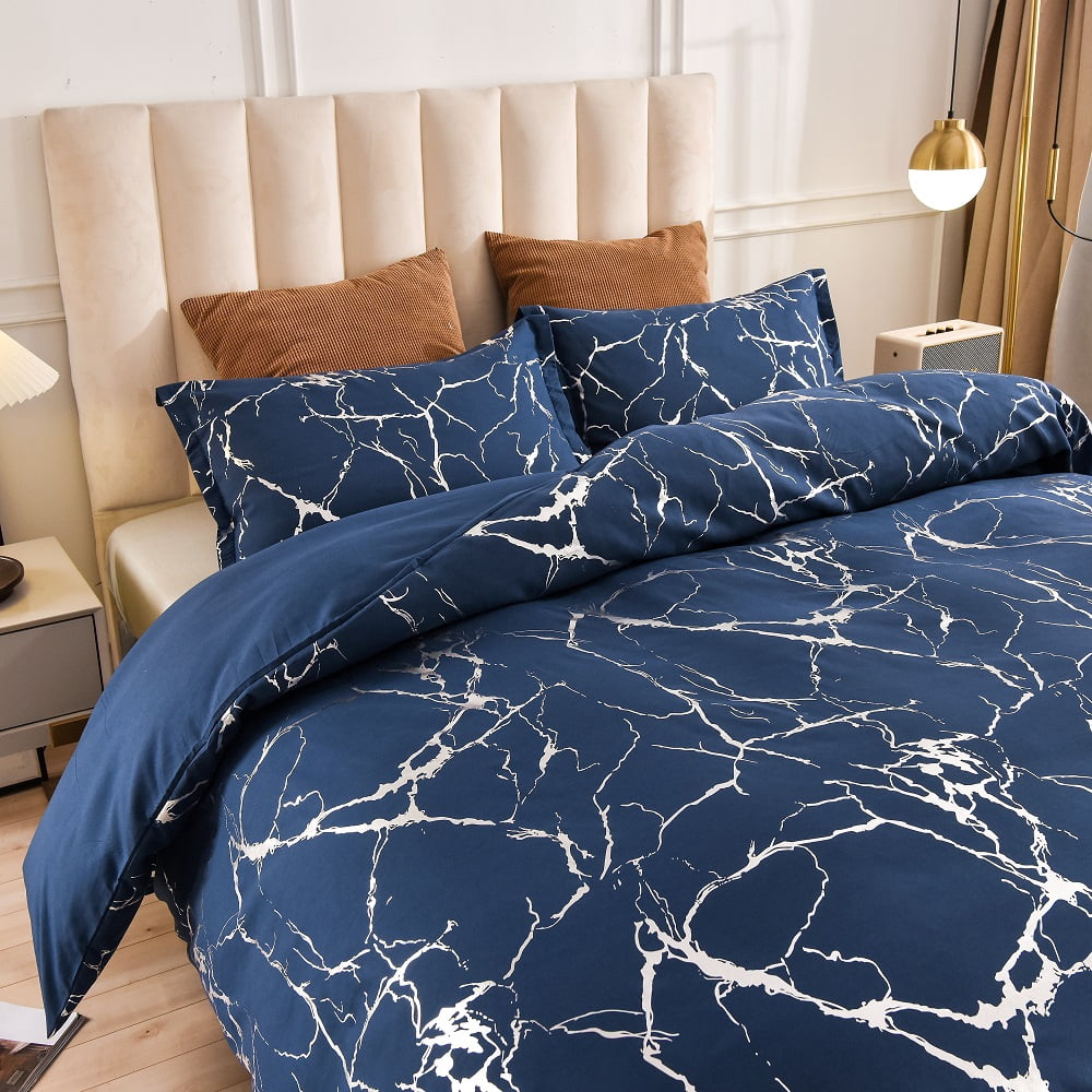Satin Bedding Set Blue Satin Duvet Cover Set 2 Pcs Blue White Metallic ...