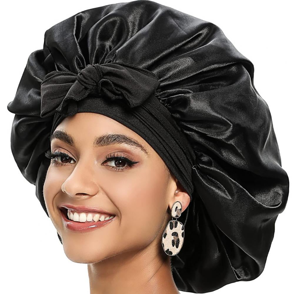 Satin Silk Bonnet Hair Cap, Large, Stretchy Tie Band for Women with ...