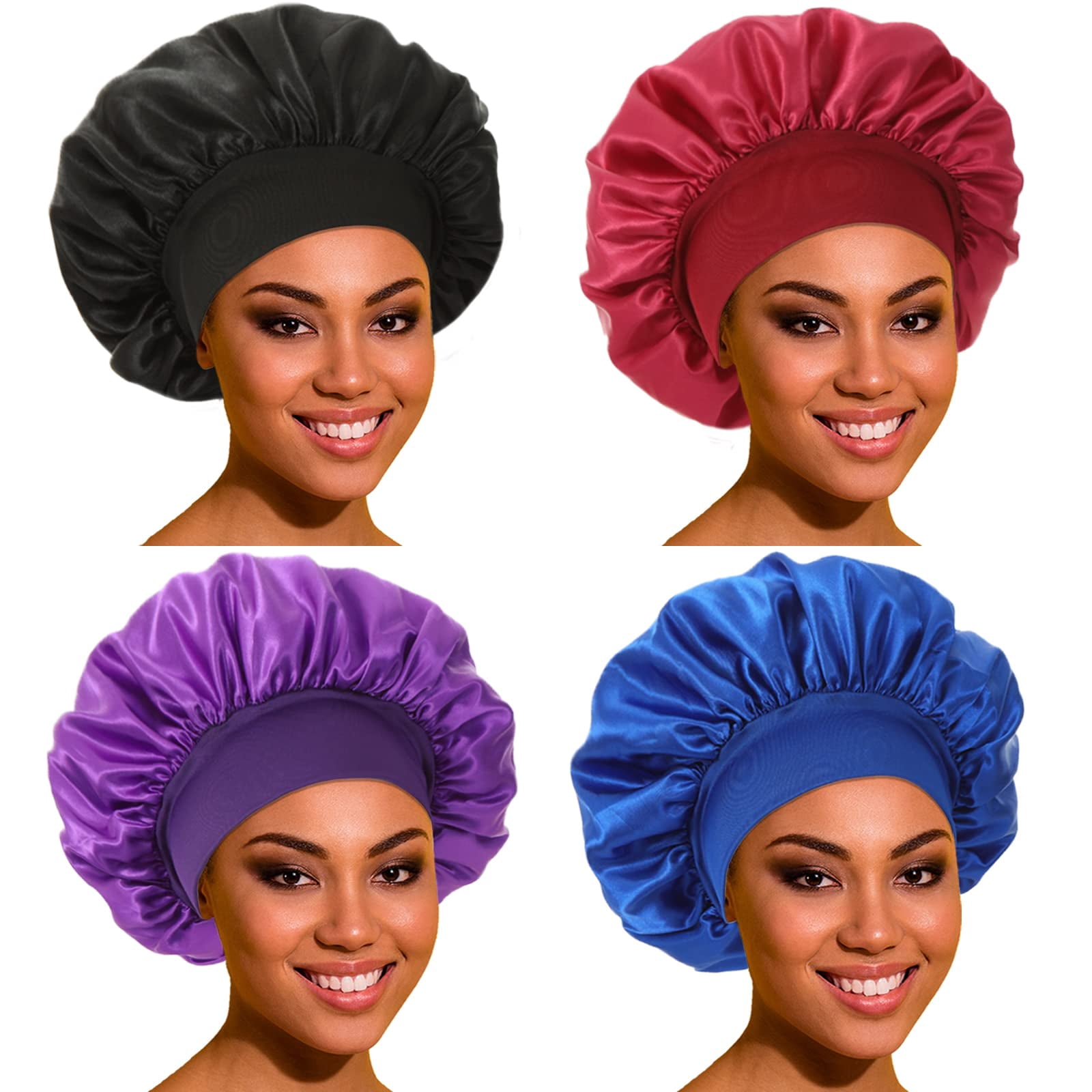 Satin Bonnet Silk Bonnet Hair Bonnet for Sleeping- 4 Pack Bonnets for ...