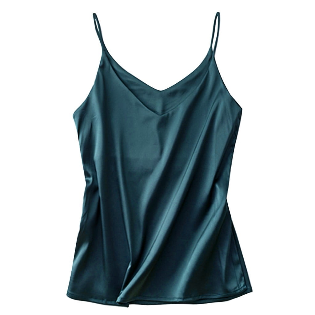 Satin Camisole Tops For Women Solid Color V Neck Silk Sleeveless ...