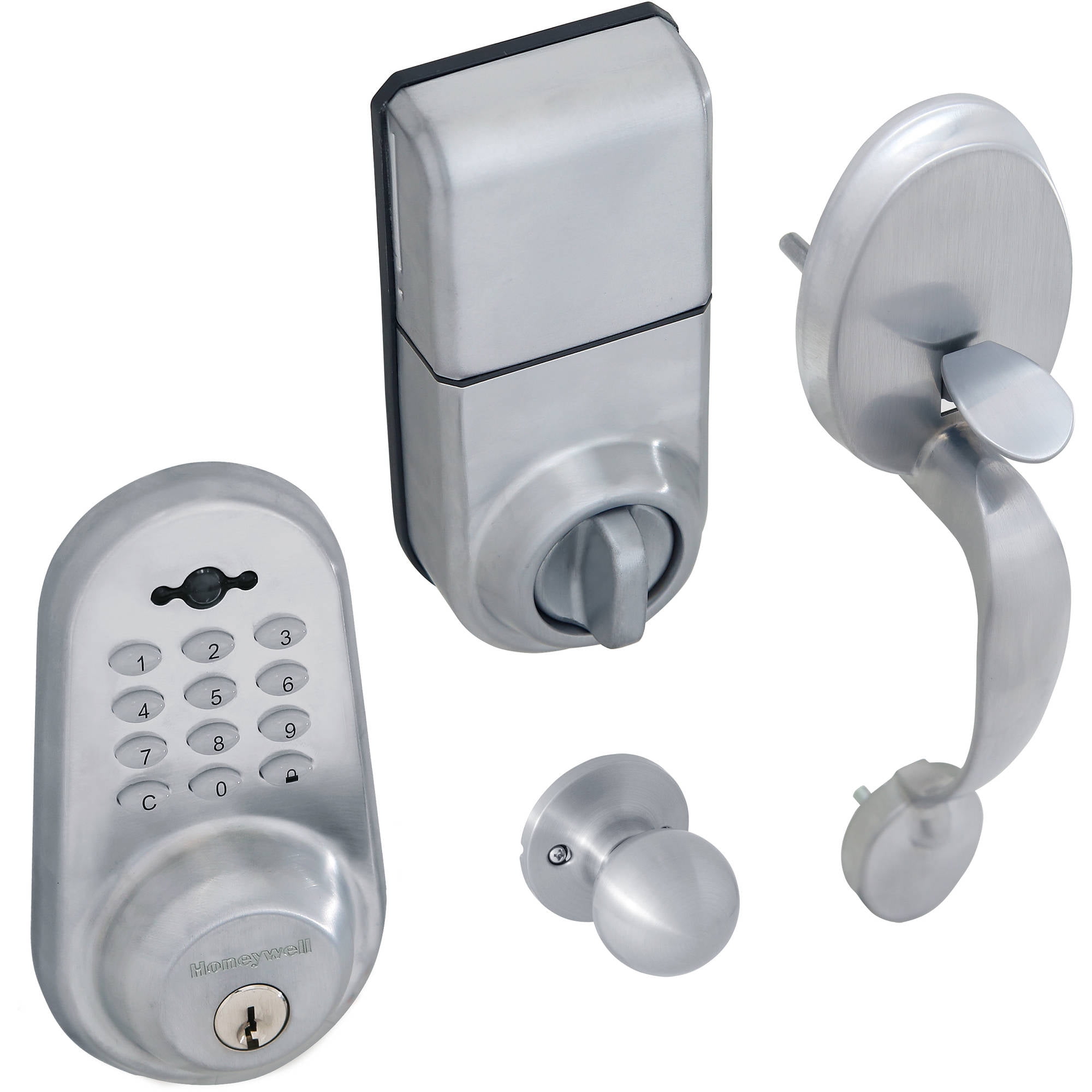Satin Chrome Digital Door Lock Handleset Entry Knob with Remote ...