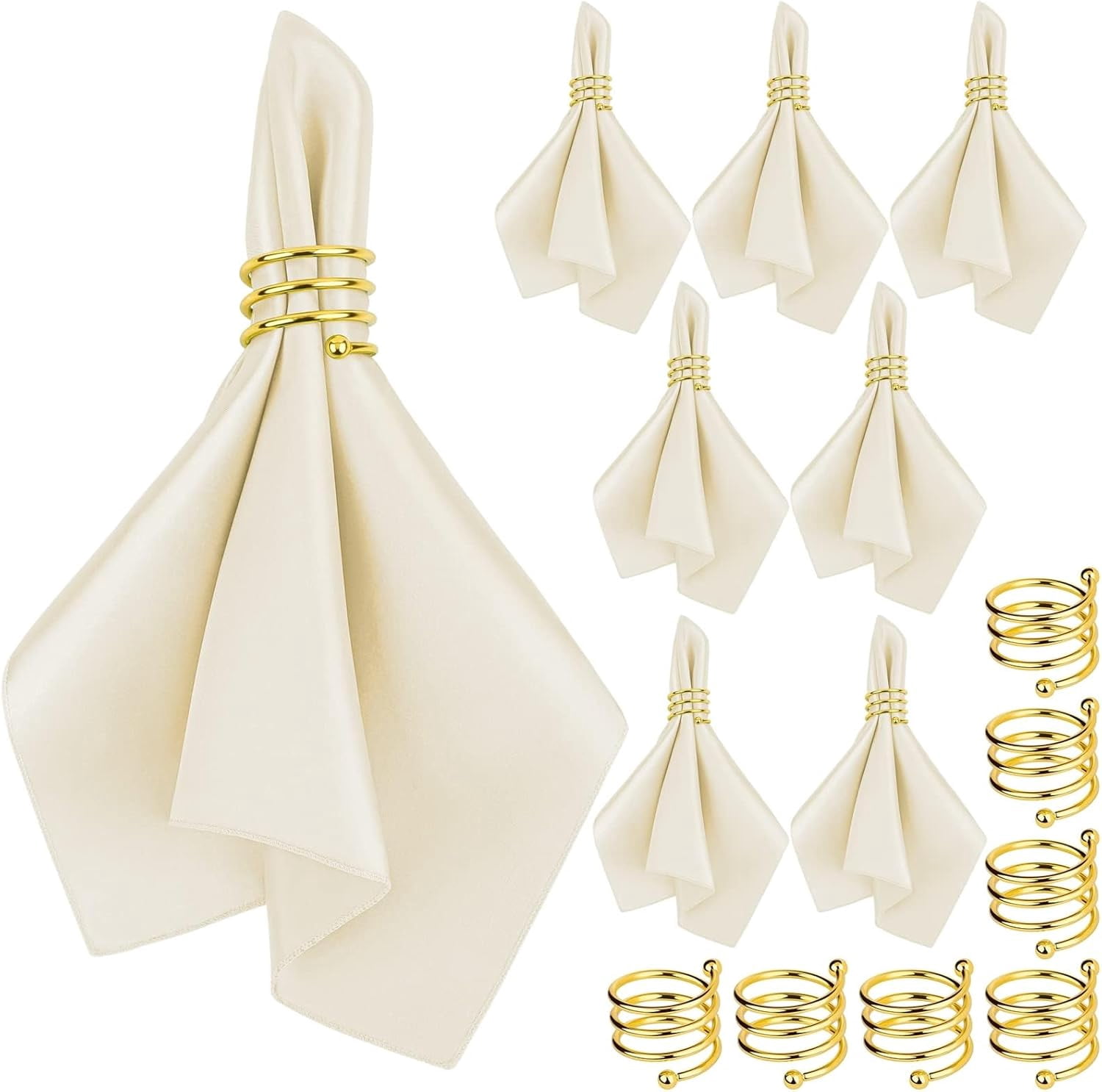 Satin Cloth Napkins and Napkin Rings Set of 8, Smooth Fabric Table ...