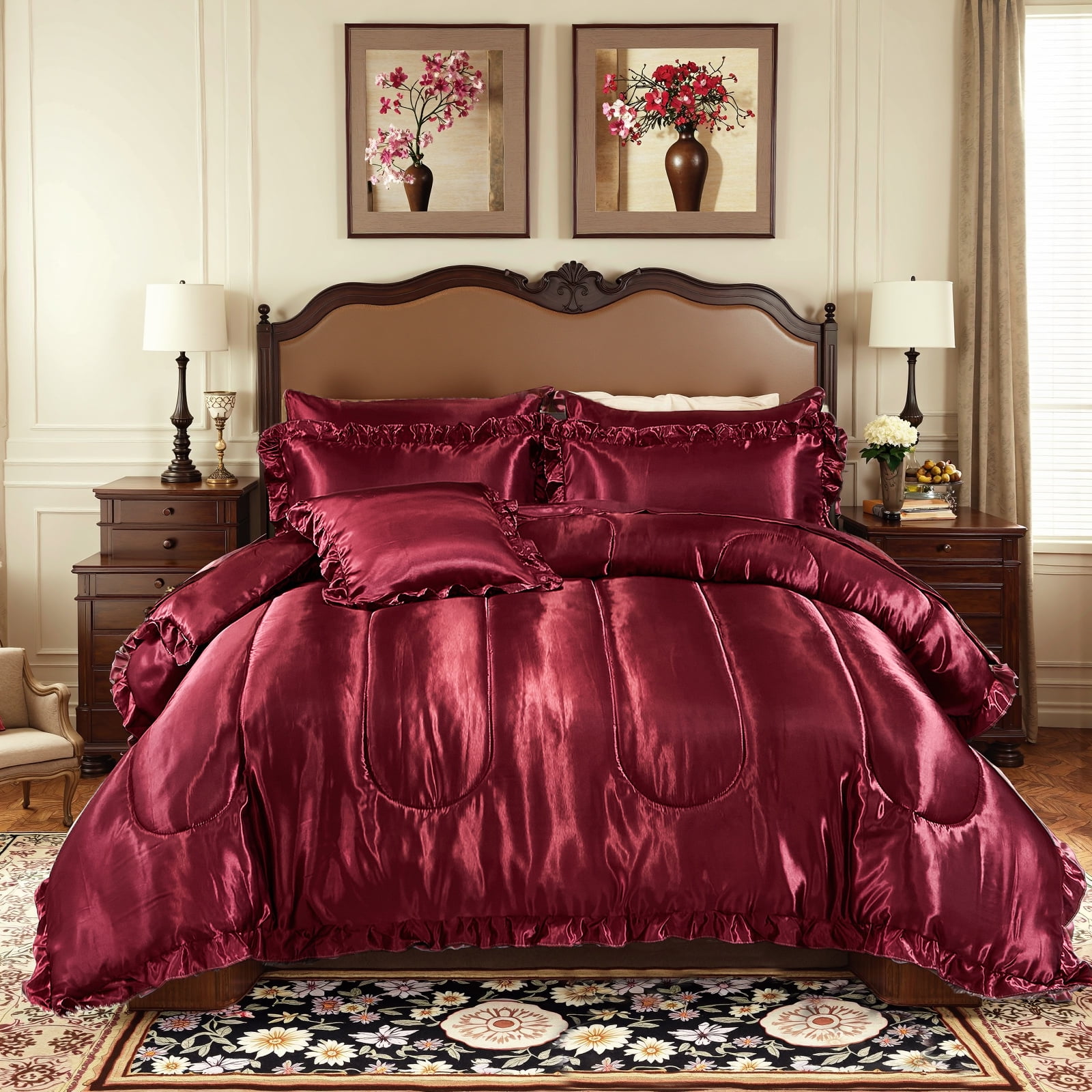 Satin Comforter Set King Silk Like Pink Bedding Set Luxury Hotel Silky ...