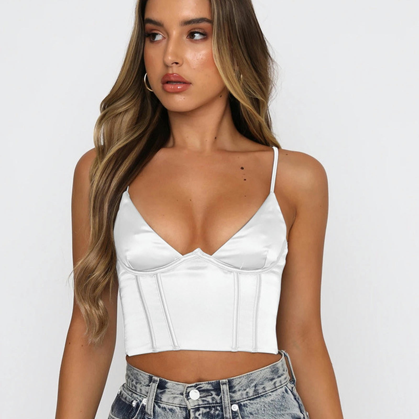 Satin Corset Top Summer Crop Top Floral Print Tanks Camis Female Sexy